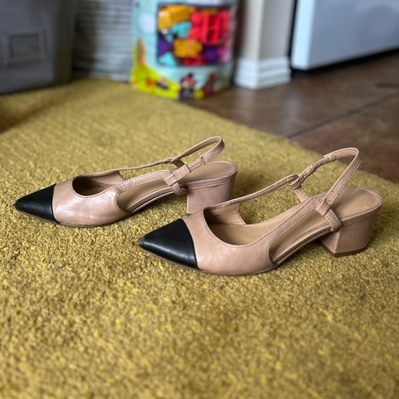 Express | Shoes | Express Nude And Black Captoe Slingback Heels | Poshmark